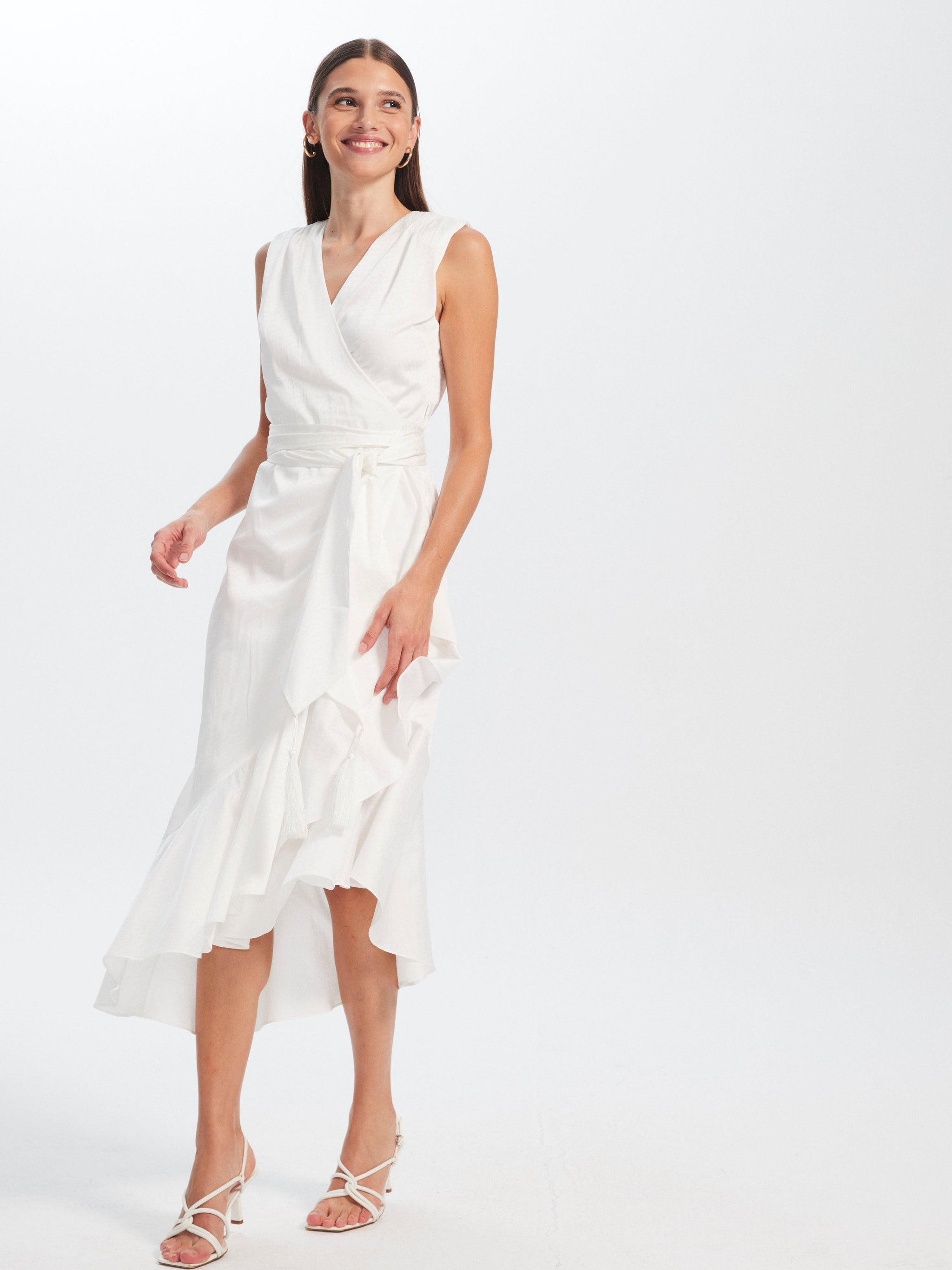 mioh | ISABEL WHITE - Vestido wrap midi invitada boda, fiesta y evento